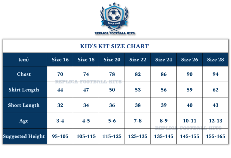 Size Charts Replica football kits