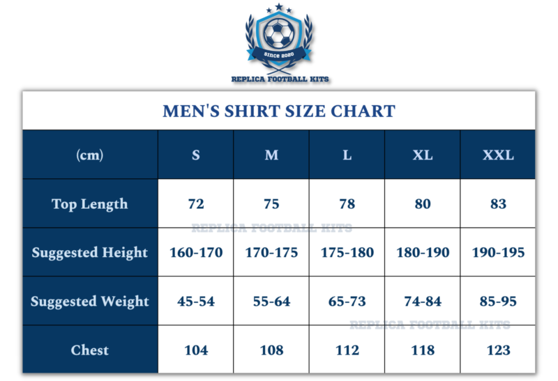 Size Charts Replica football kits